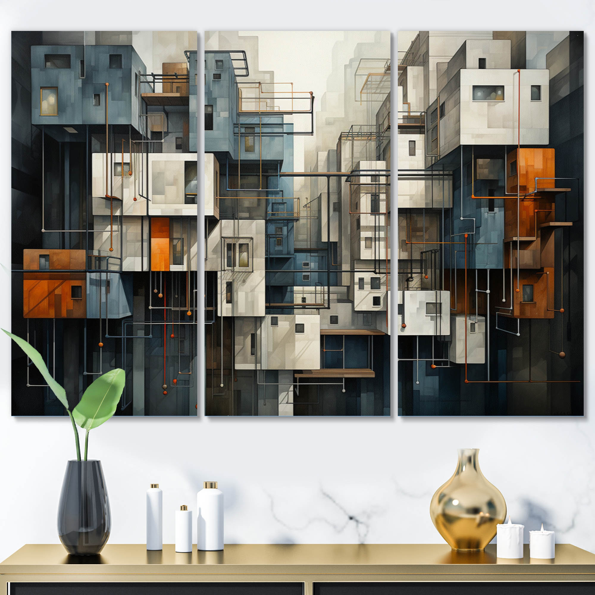 Winston Porter Hardedge Art Urban Geometry III - Modern Canvas Wall Art Set - Wayfair Canada